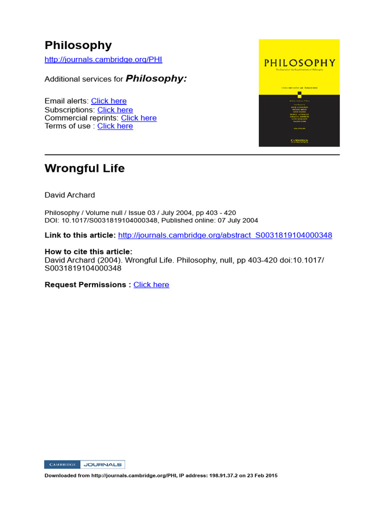 Wrongful Life: Ethical Considerations | PDF | Social Science | Wellness
