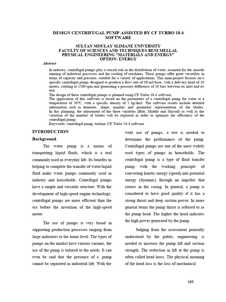Design Centrifugal Pump Assisted by CF Turbo 10.4 Software | PDF | Pump ...