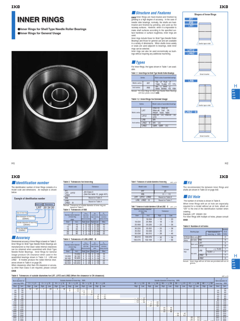 Inner Rings for Needle Roller Bearings | PDF | Engineering Tolerance ...