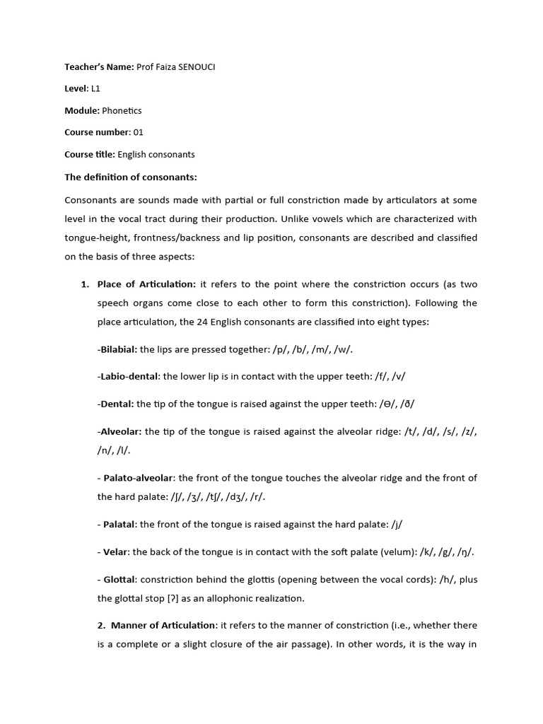 Lecture 1 | PDF | Consonant | Phonetics