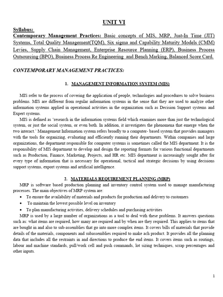 Unit Vi | PDF | Six Sigma | Enterprise Resource Planning