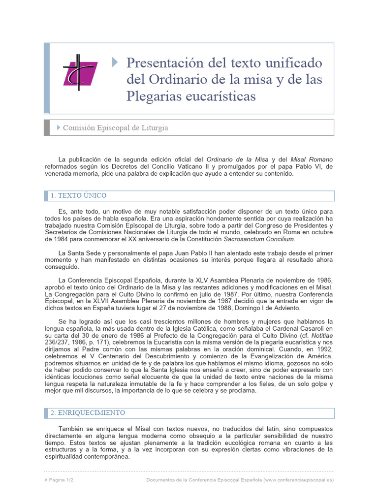 CDI 0716 Presentación Del Texto Unificado Del Ordinario de La Misa y de ...