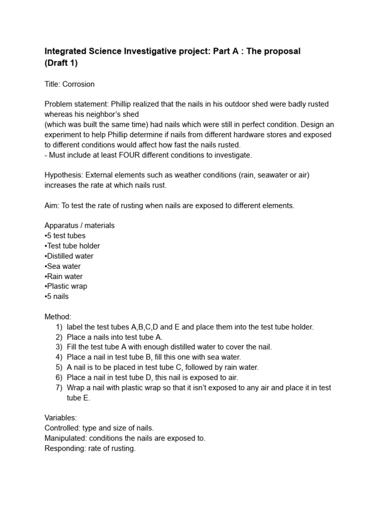 Integrated Science Investigative Project | PDF | Water | Experiment