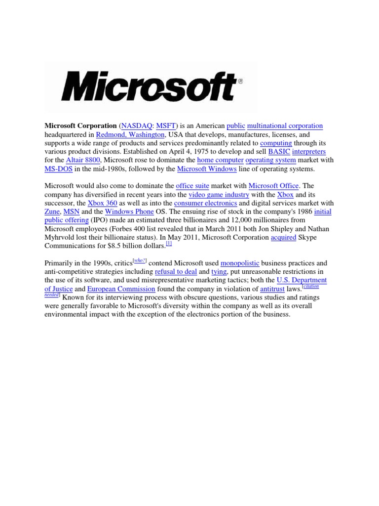 Microsoft Corporation Pdf Sony Hewlett Packard