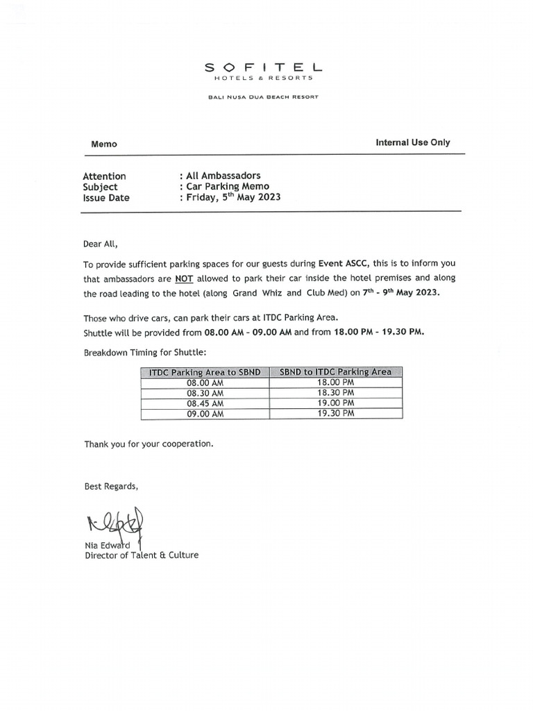 Car Parking Memo 7 - 9 May 2023 | PDF