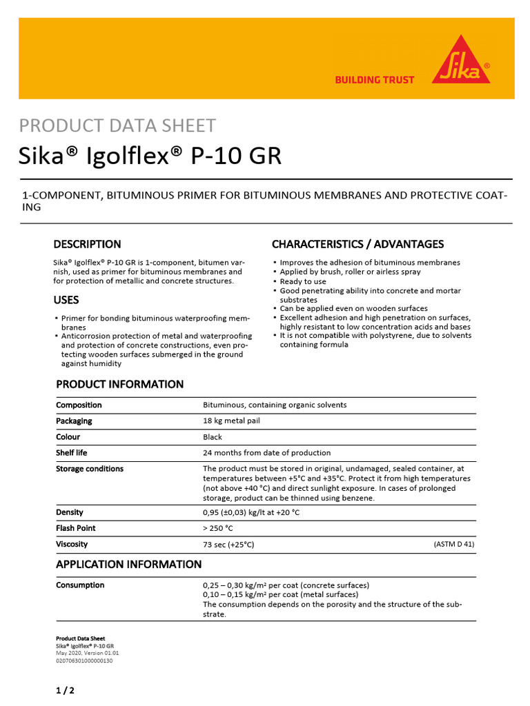 Sika® Igolflex® P-10 GR | PDF | Technology & Engineering