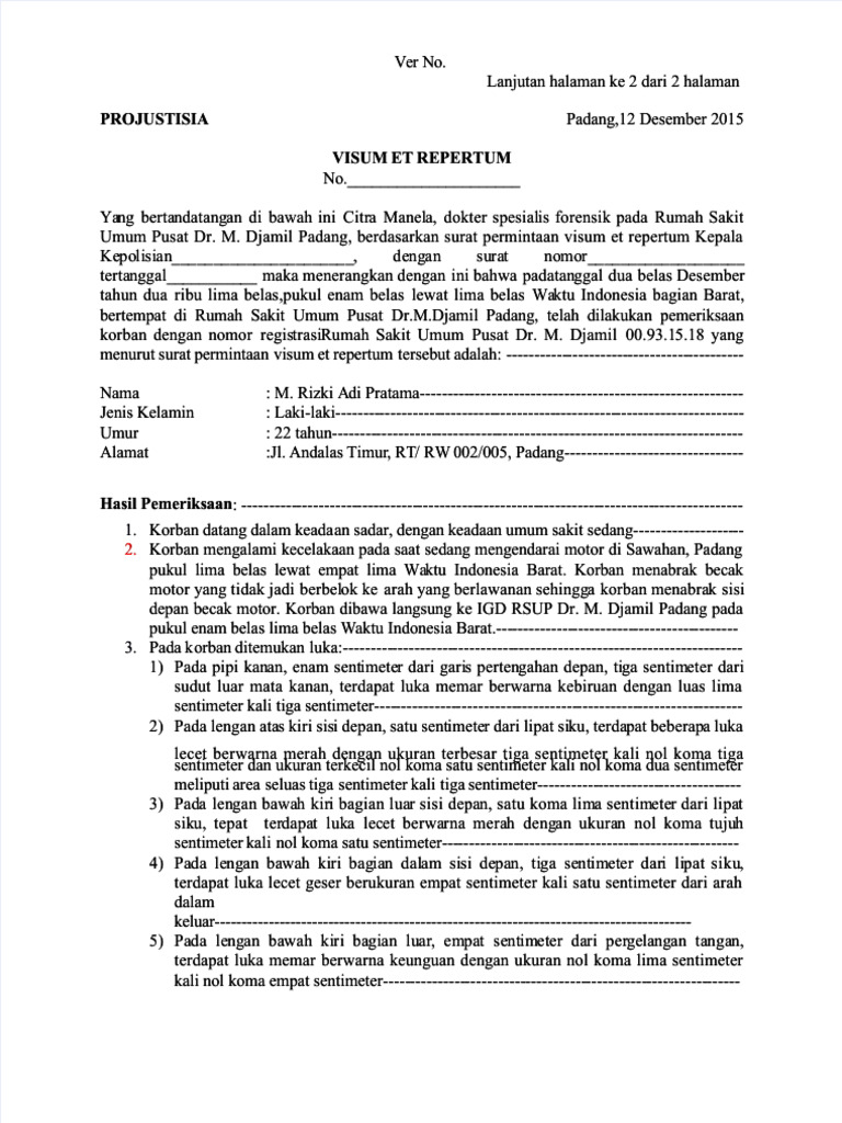 PDF Contoh Visum Et Repertum Perlukaan - Compress | PDF