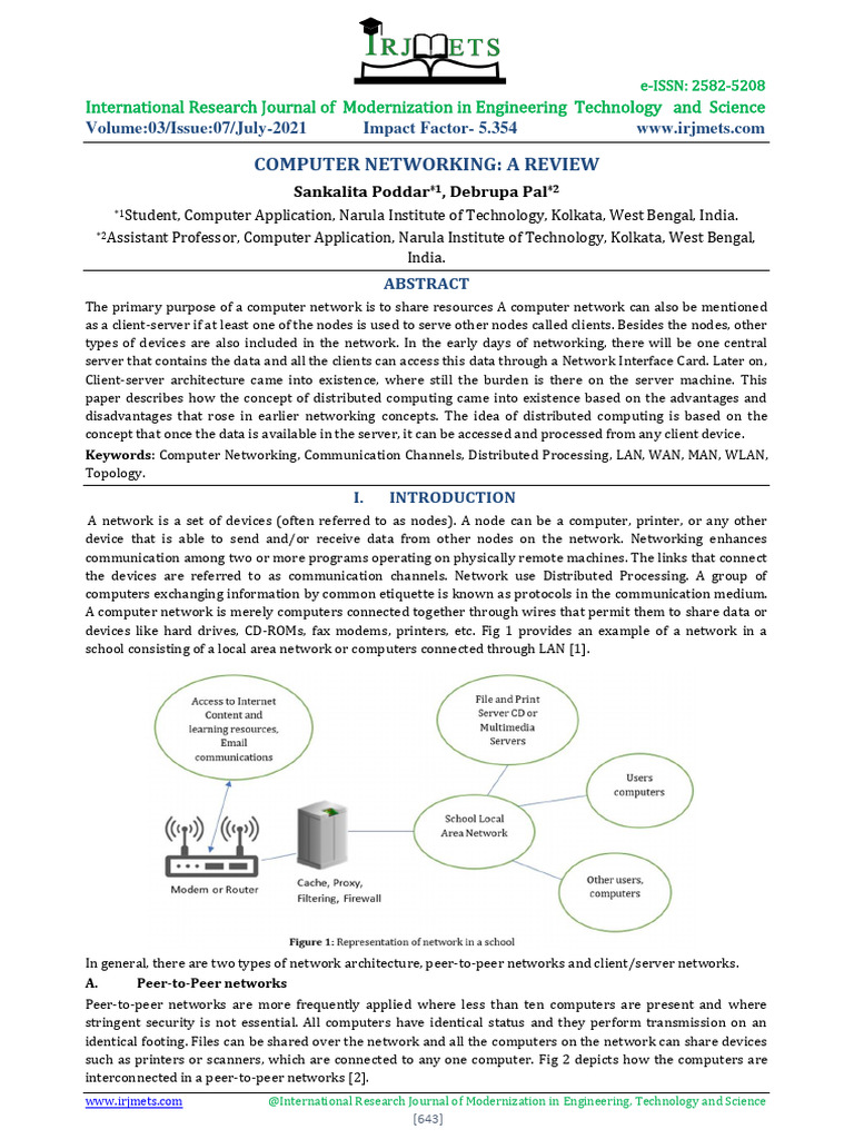 Computer Networking: A Review: Volume:03/Issue:07/July-2021 Impact Factor-5.354 | PDF | Network ...