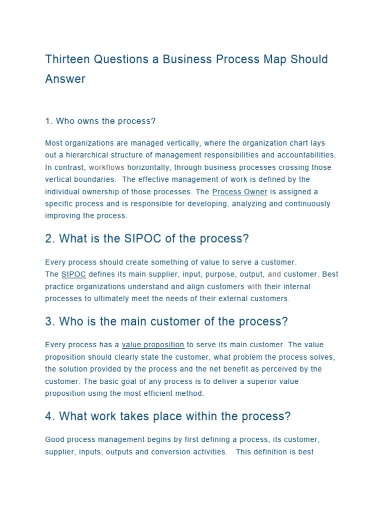 Thirteen Questions A Business Process Map Should Answer | PDF ...