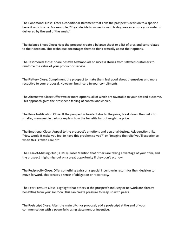 Closing Techniques 03 Pdf