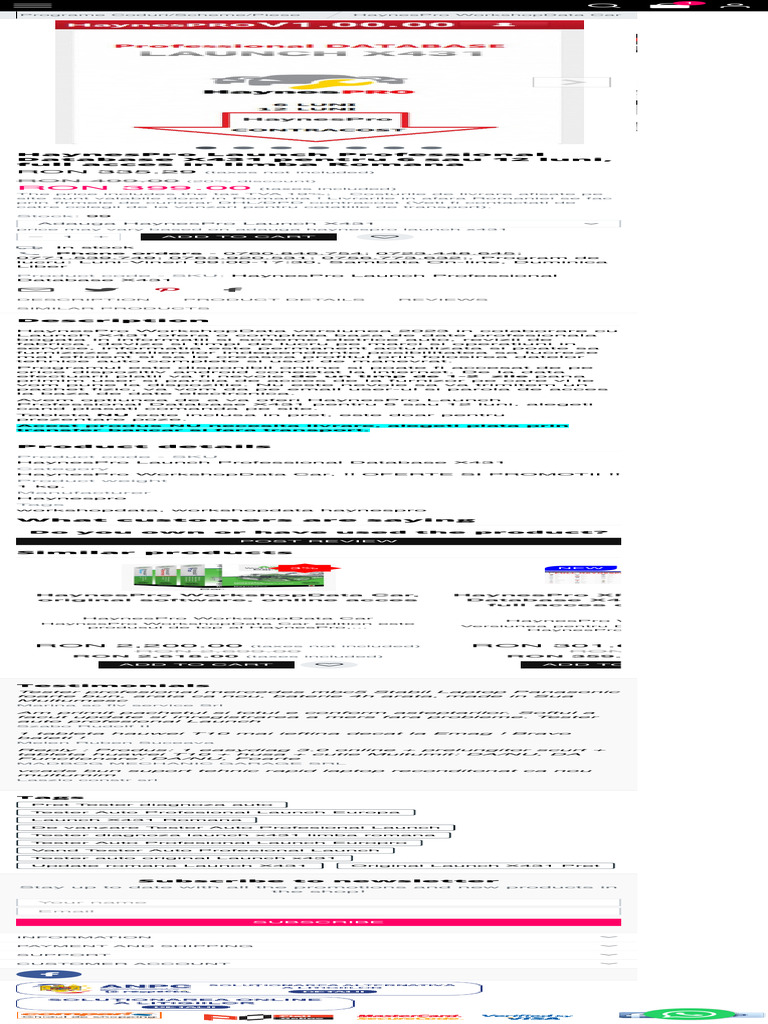 HaynesPro Launch Professional Database X431 Pentru 6 Sau 12 Luni, Full Acces in Limba Romana | PDF