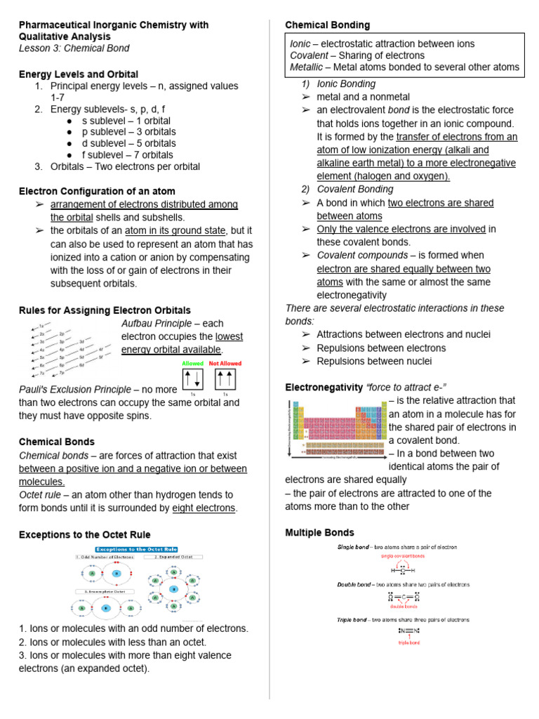 PCQA111 - Week 3 Chemical Bonding | PDF