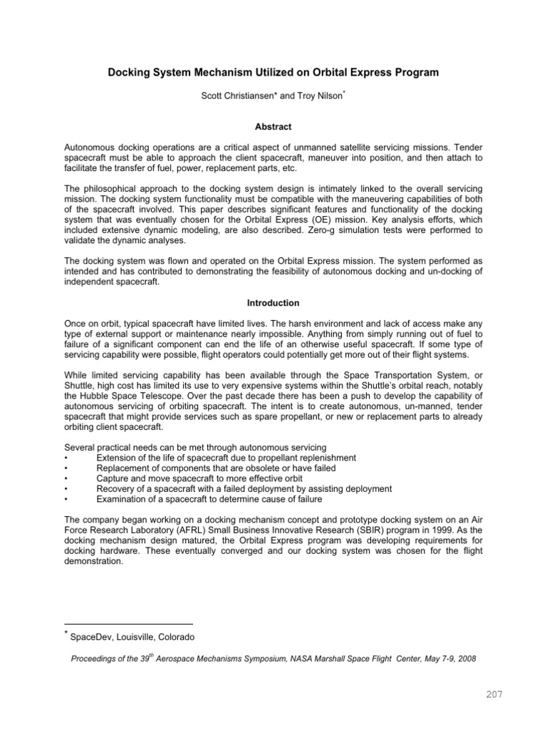 Orbital Express Autonomous Docking System | PDF | Docking And Berthing ...