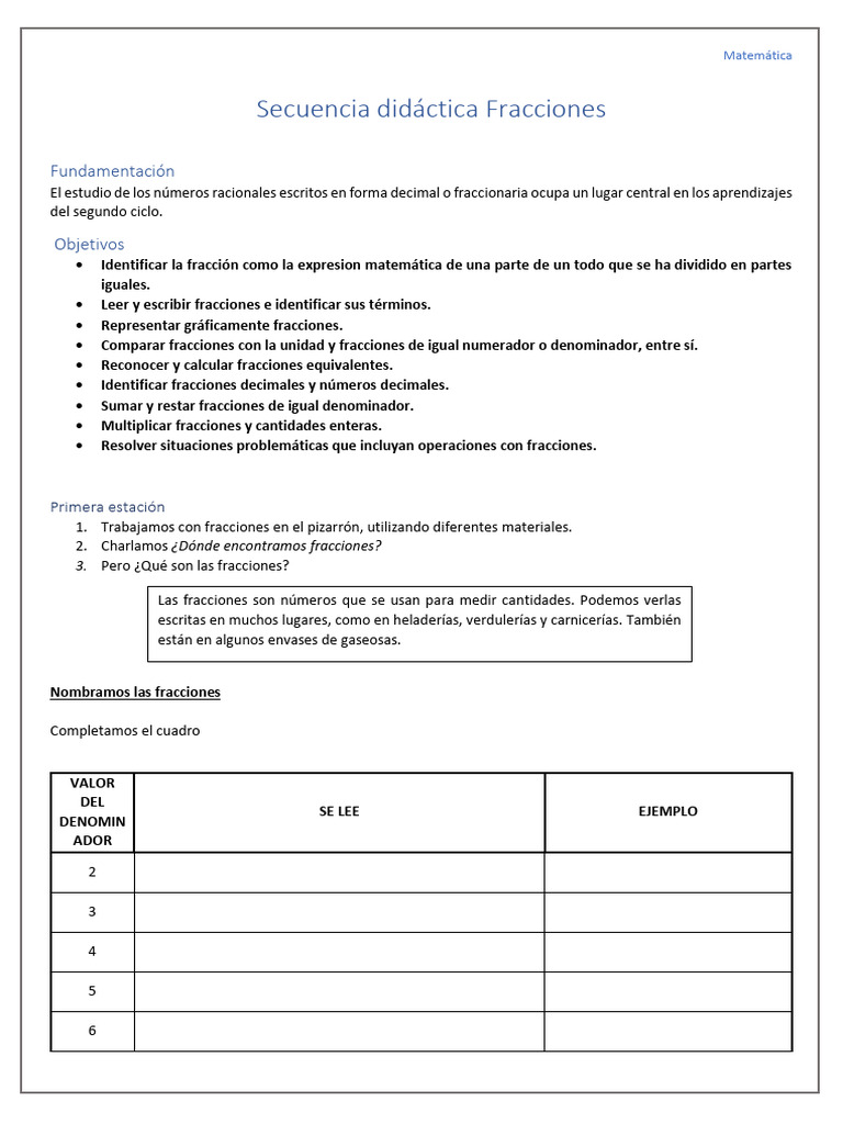 Secuencia Didactica Fracciones | Descargar gratis PDF | Números | Álgebra