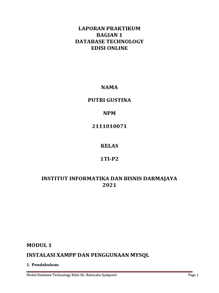 Lap Prak DT Ver Ol Modul 1 Putrigustina | PDF