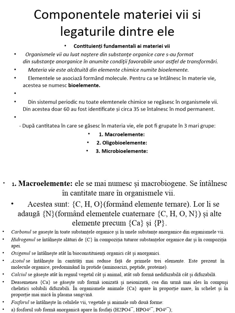 Componentele Materiei Vii Si Legaturile Dintre Ele | PDF
