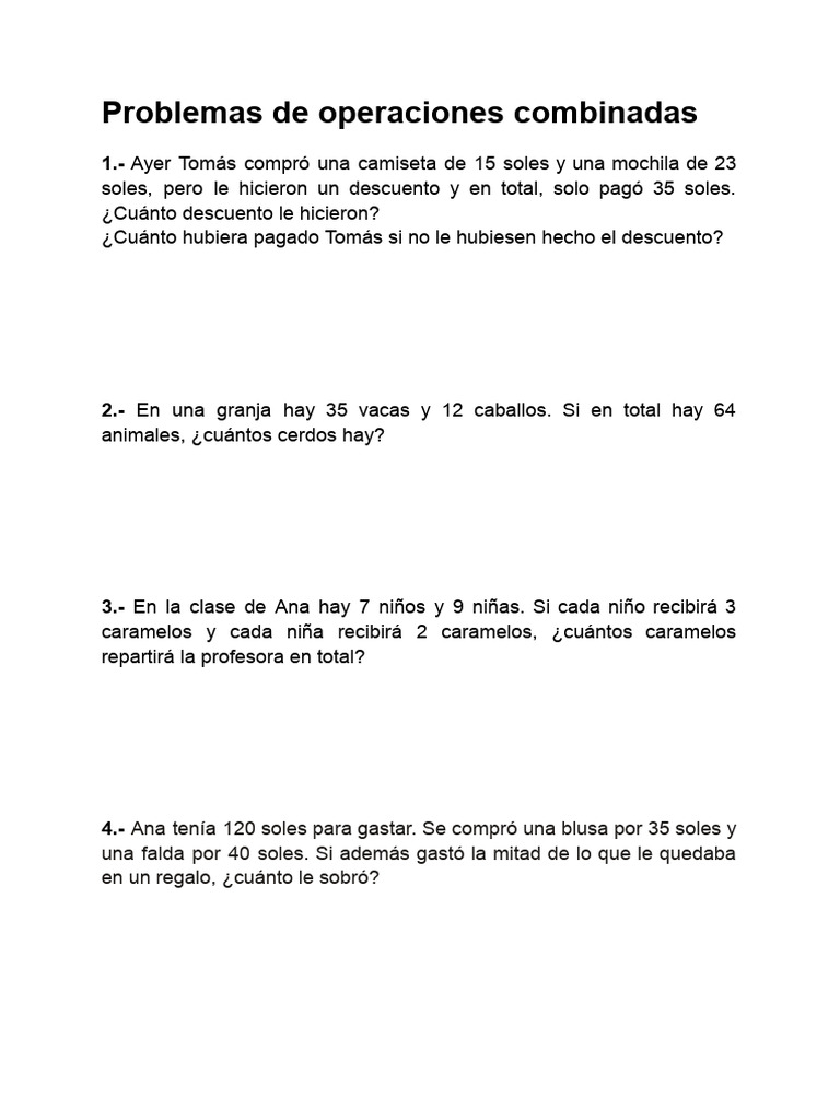 Problemas Con Operaciones Combinadas | PDF