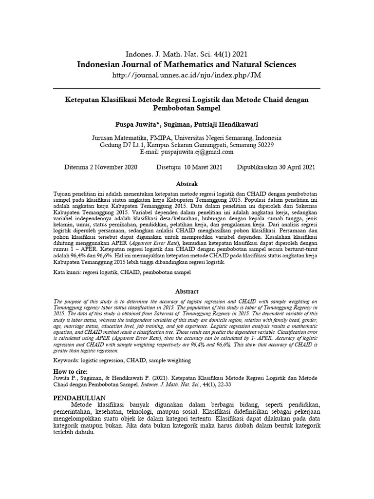 CHAID Vs RegLog DGN Pembobotan Angk. Kerja UNNES 2021 | PDF