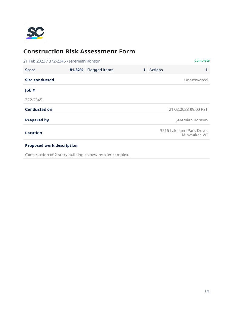 Site Safety Audit Checklist Sample PDF Report | PDF | Risk ...