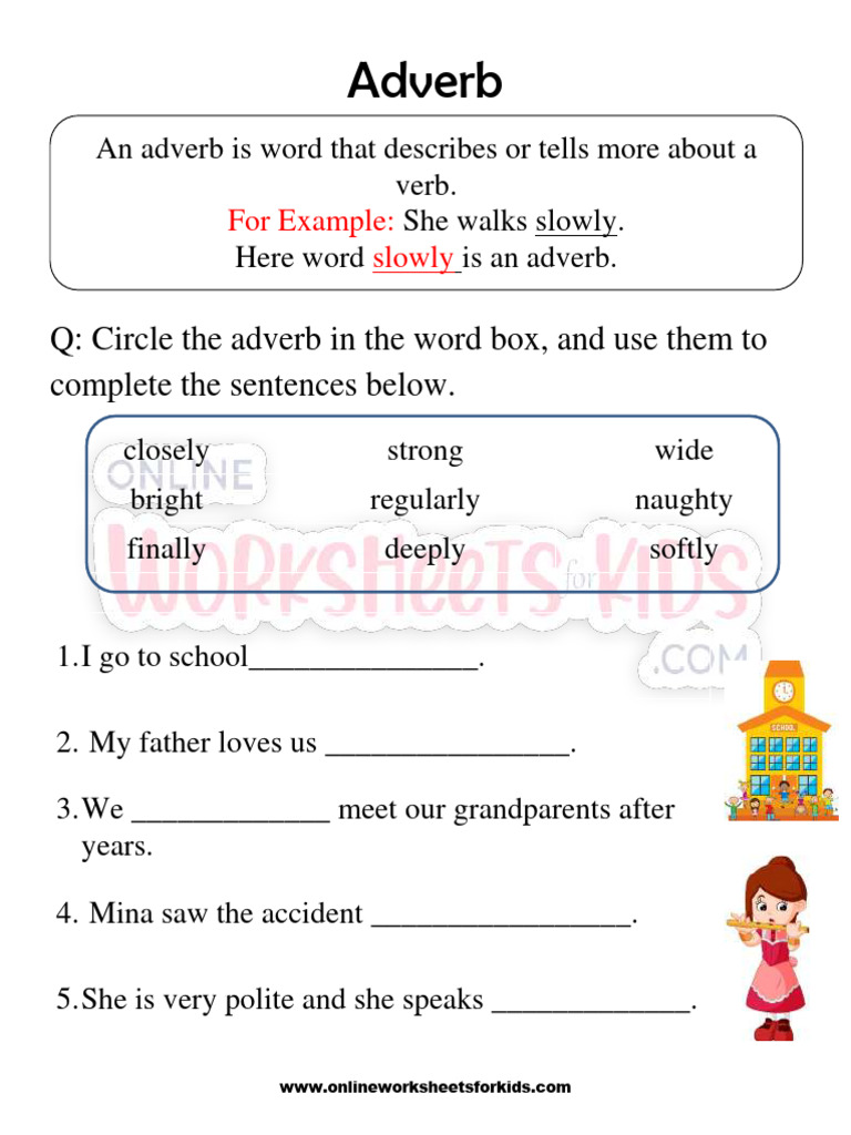 Adverb Worksheet For Grade 1-4 | PDF