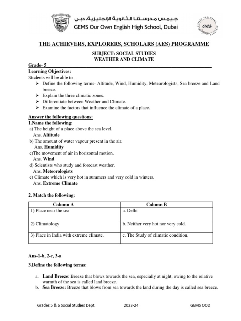 Weather and Climate - Worksheet | PDF | Climate | Weather
