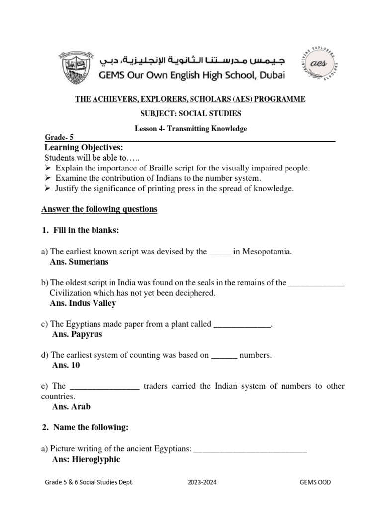 Transmitting Knowledge in Grade 5 | PDF | Writing | Cuneiform