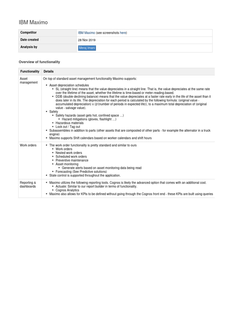 Battle Cards - Fiix Vs Maximo - Comparative Analysis | PDF