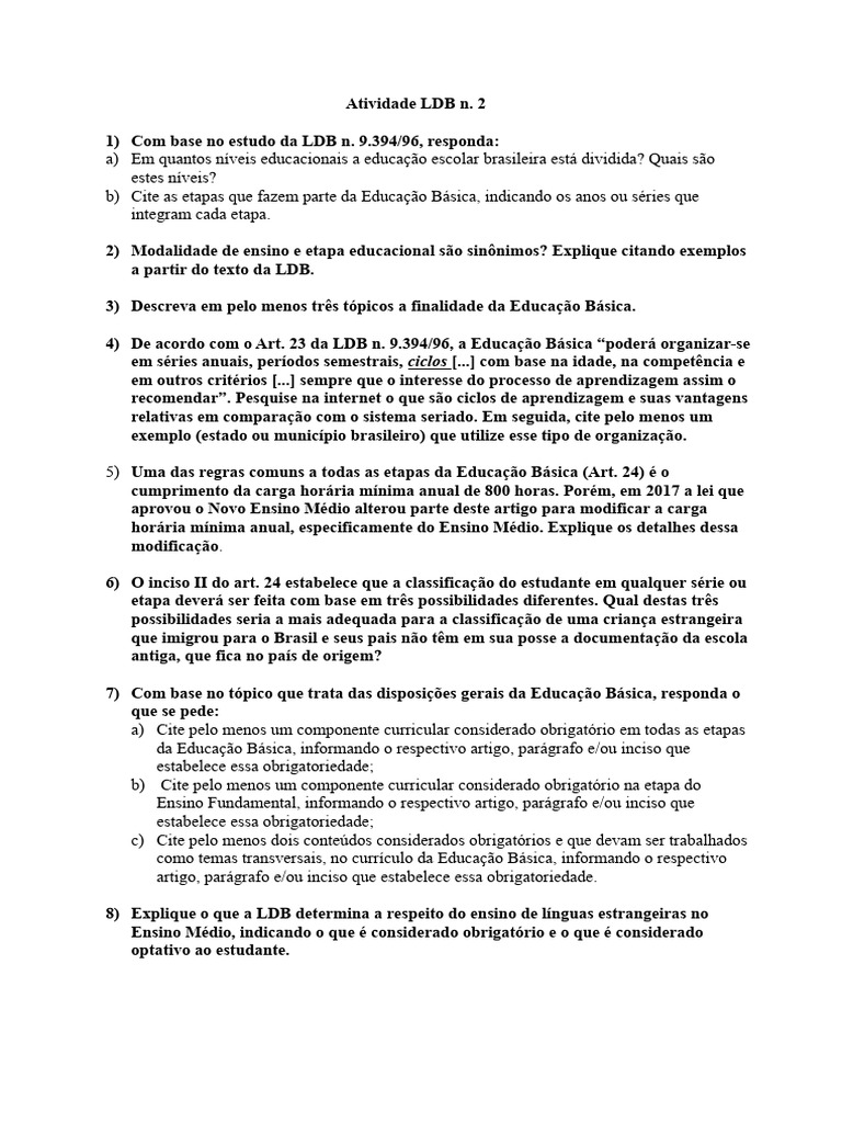 Atividade LDB N. 2 | PDF