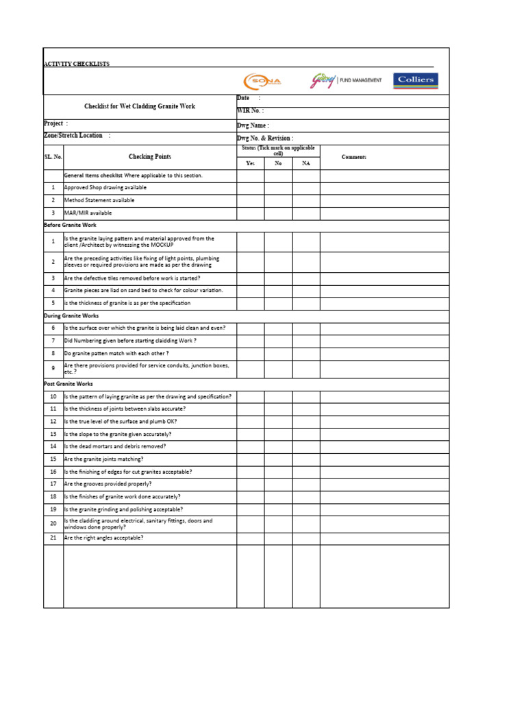 Granite Cladding Checklist | PDF