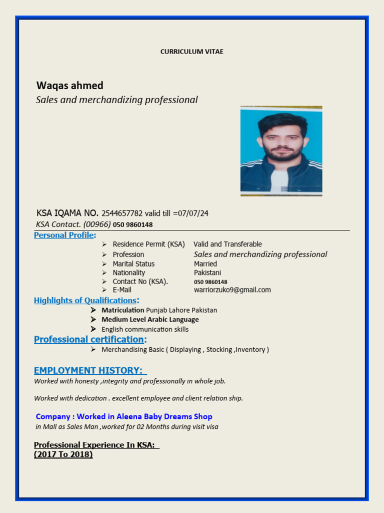 Sales CV for Al Othaim Supermarket | PDF