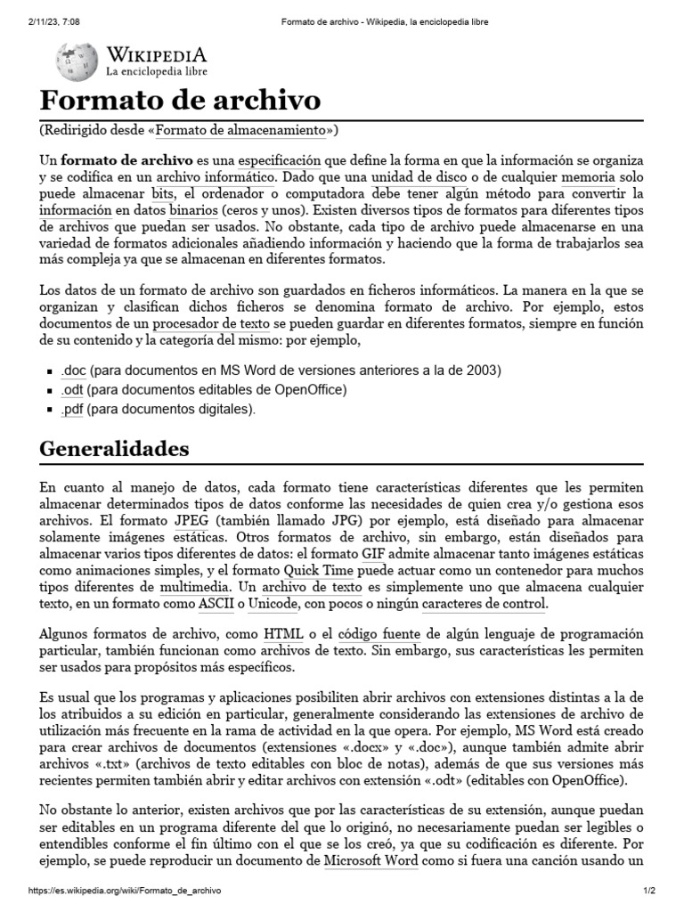 Formato de Archivo - Wikipedia, La Enciclopedia Libre | PDF | Formato ...