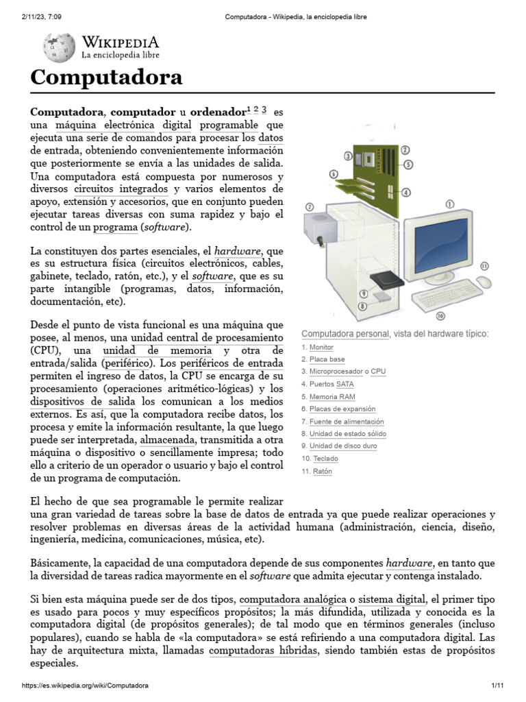 Computadora - Wikipedia, La Enciclopedia Libre | PDF | Hardware de la ...