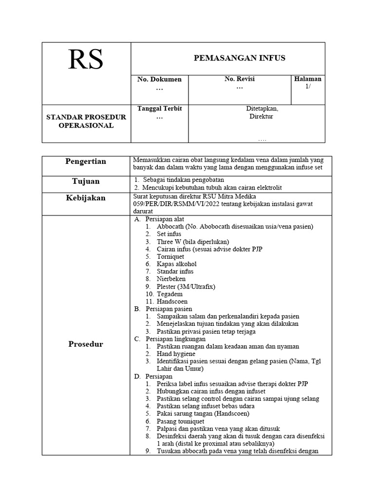 Spo Pemasangan Infus | PDF
