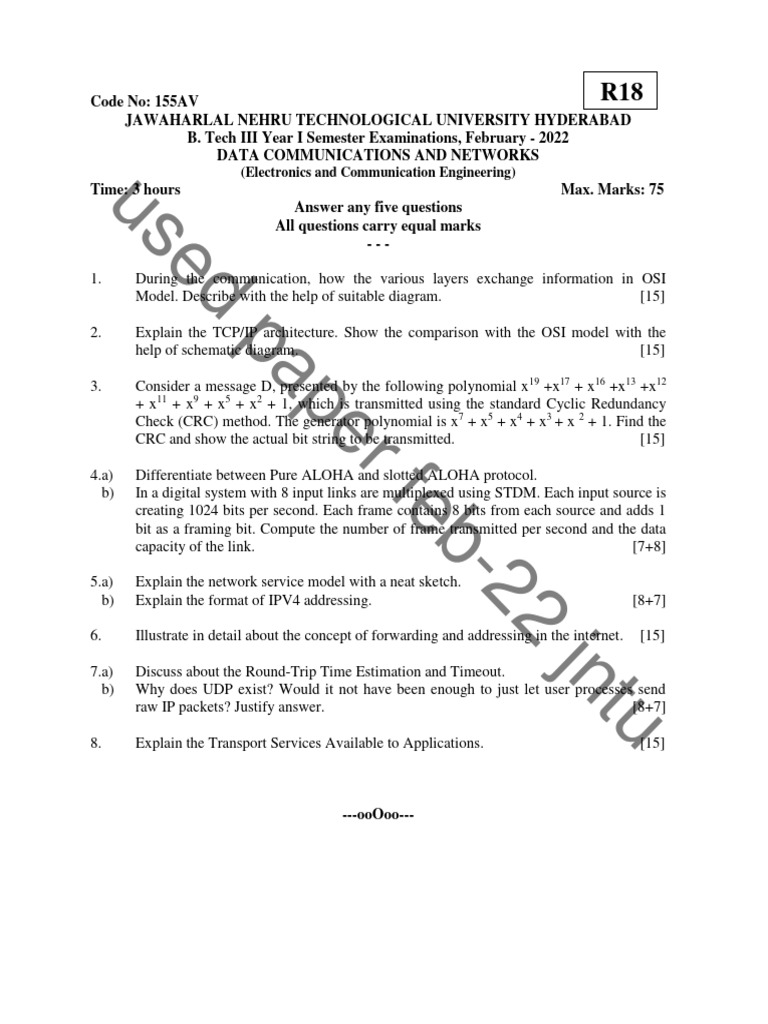 DCN Previous Papers | Download Free PDF | Computer Network | Transmission Control Protocol