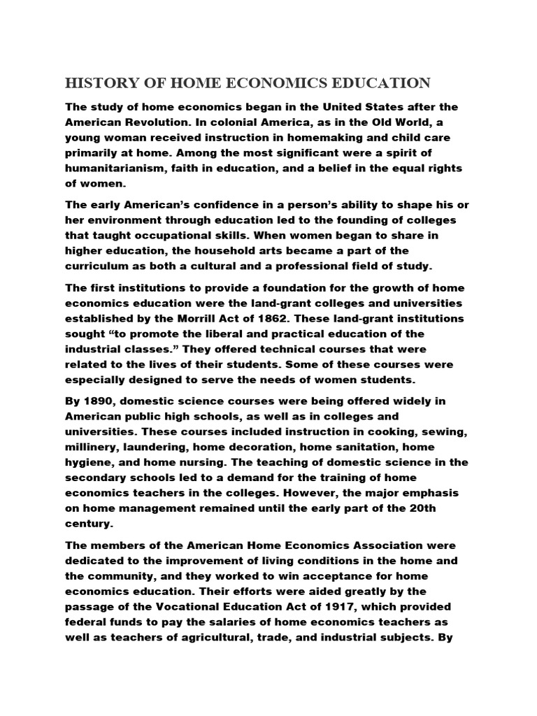 History of Home Economics Education | PDF | Home Economics | Economics