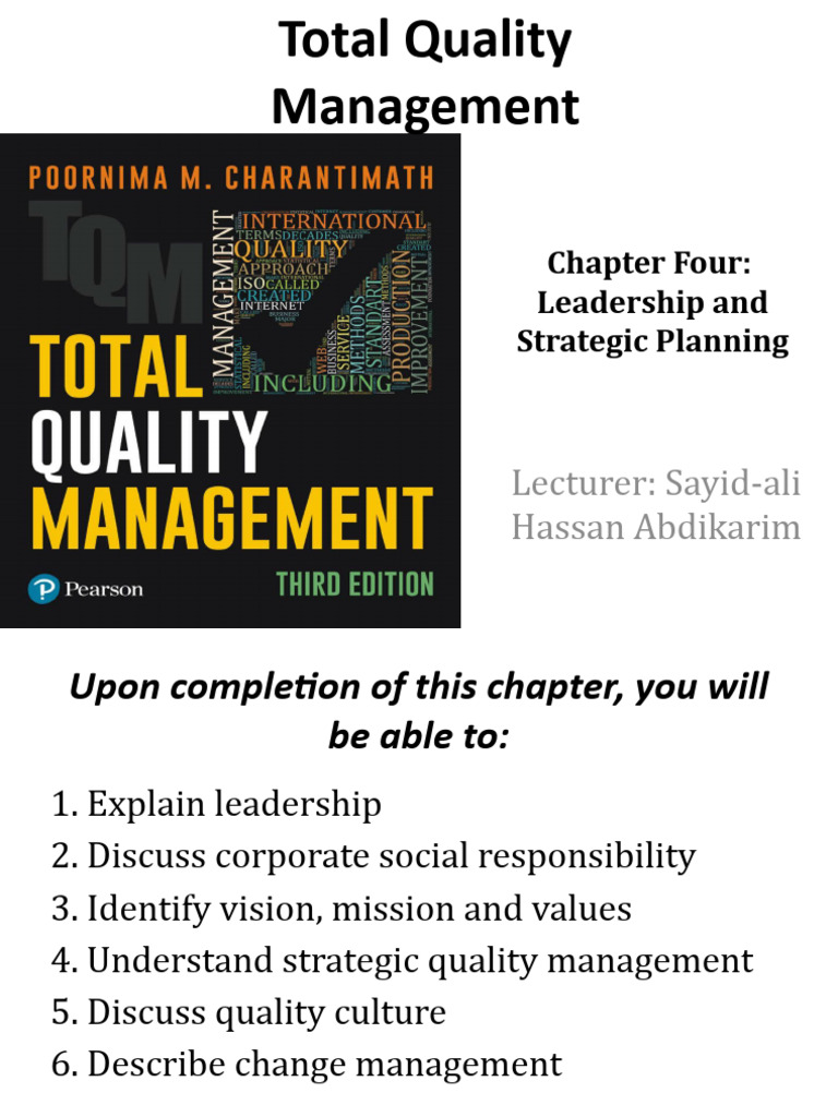 Chapter 4 TQM | PDF | Leadership | Corporate Social Responsibility