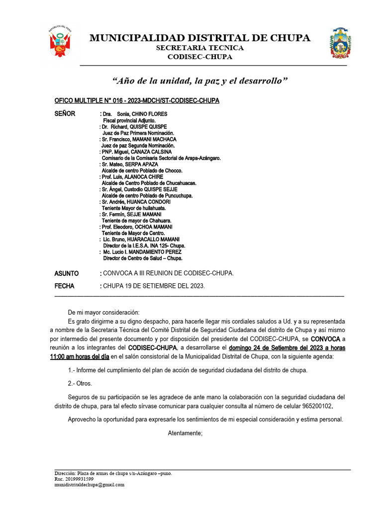 Oficio Codisec-Chupa-2023 | PDF | Gobierno