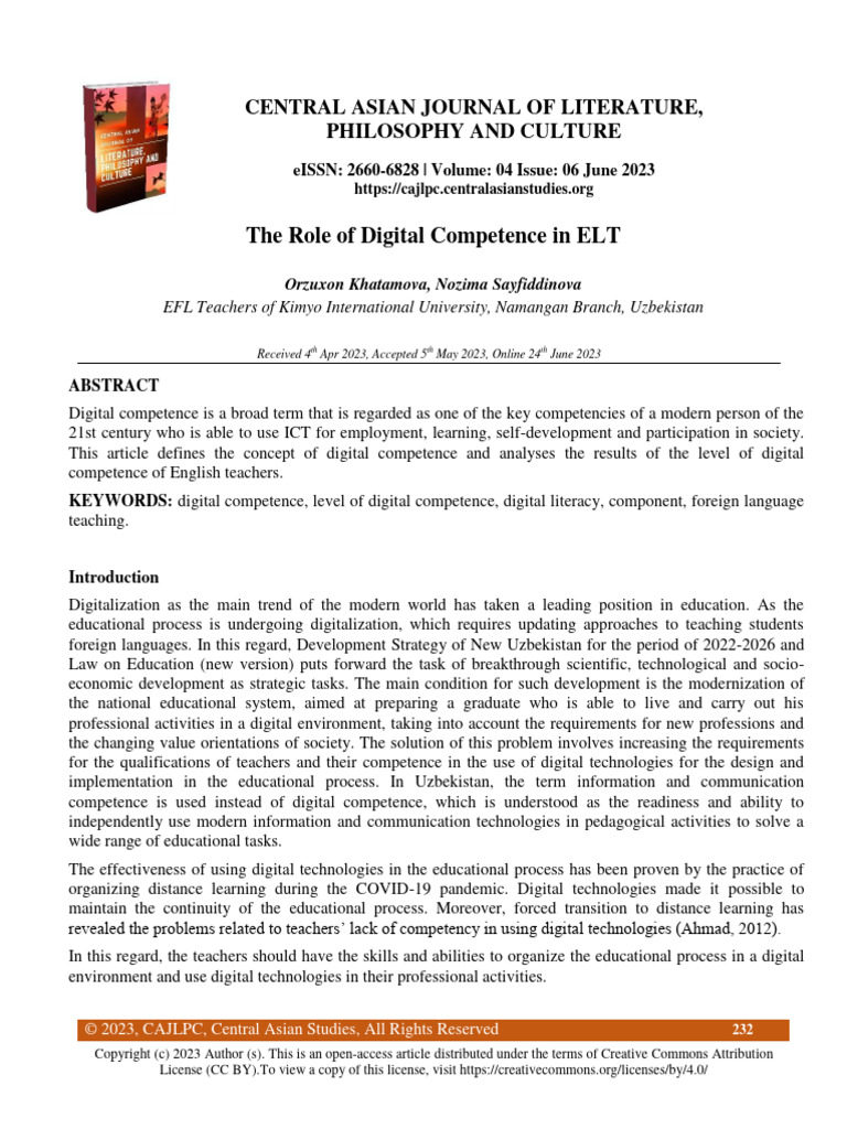 The Role of Digital Competence in ELT | PDF | Information | Educational Technology