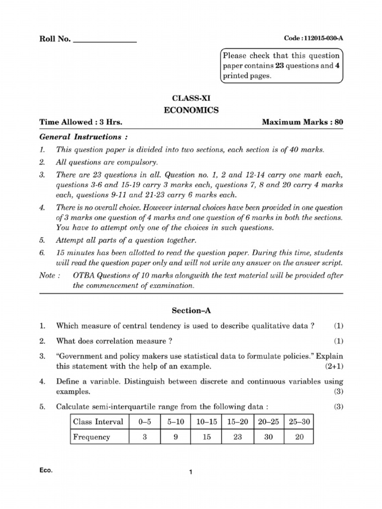 QP14-15 Economics-XI-Paper-2015 | PDF