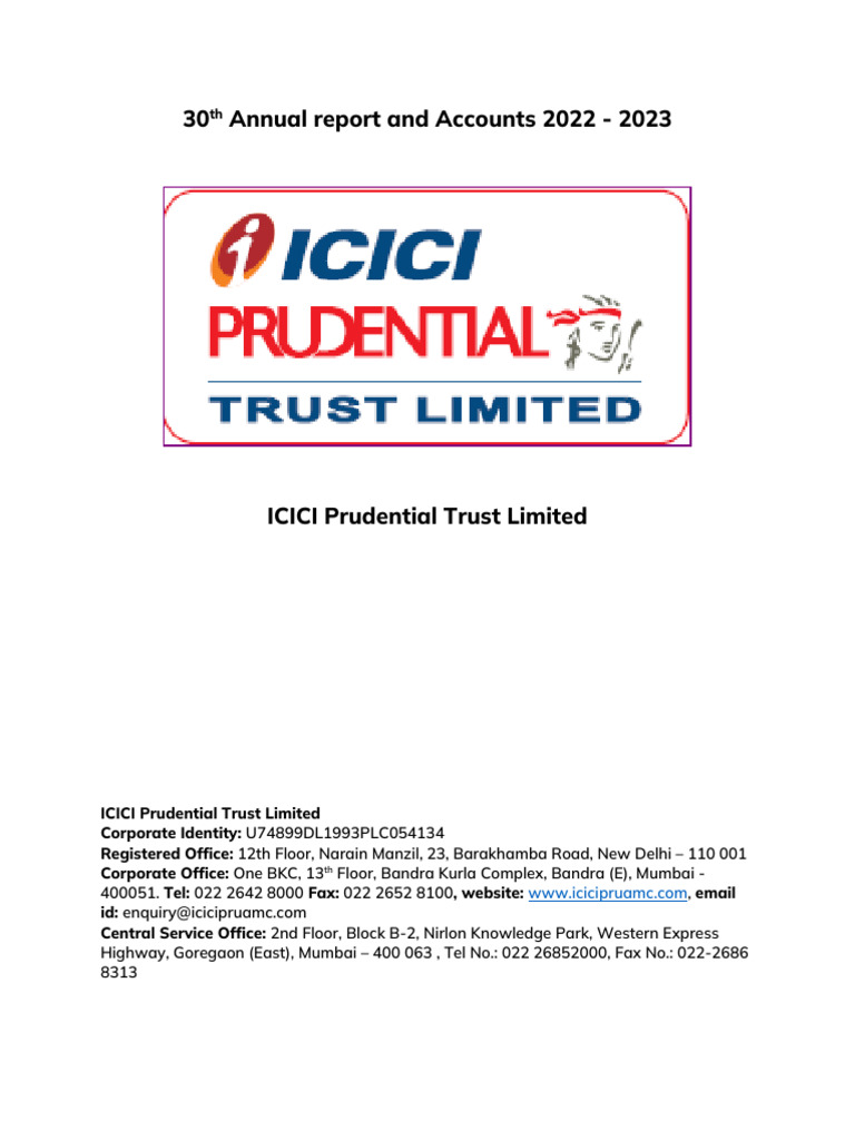 30th Annual Report and Annual Accounts For 2022 23 - Icici Pru Trust | PDF