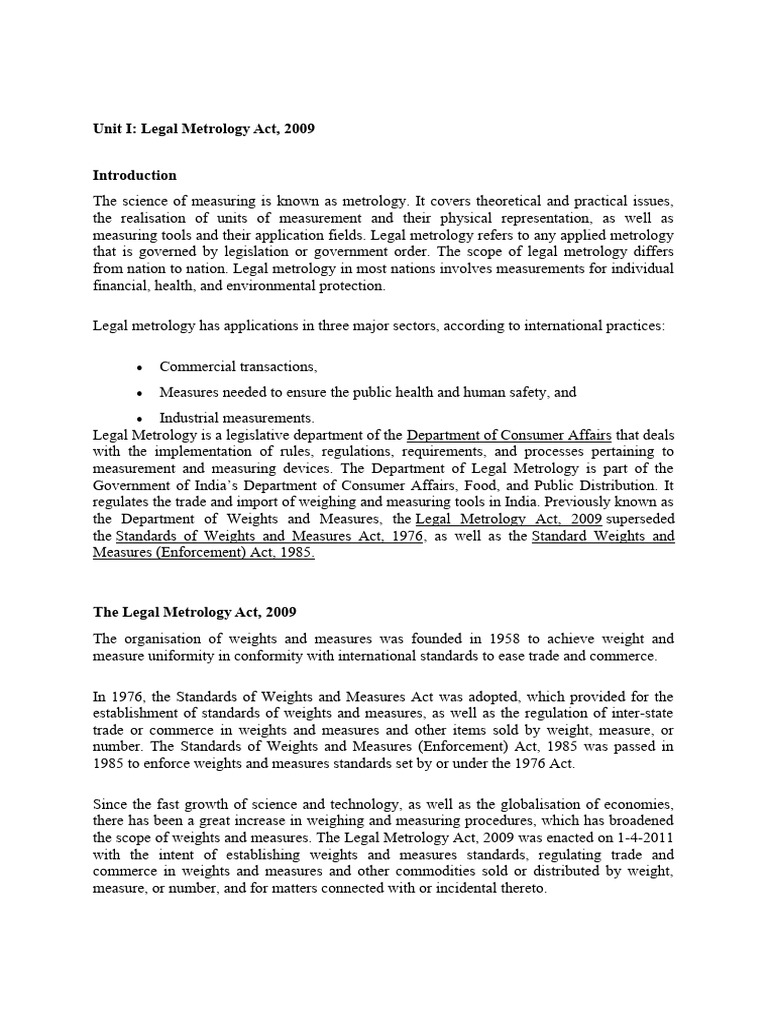 Legal Metrology Act 2009 Overview | PDF | Metrology | Measurement