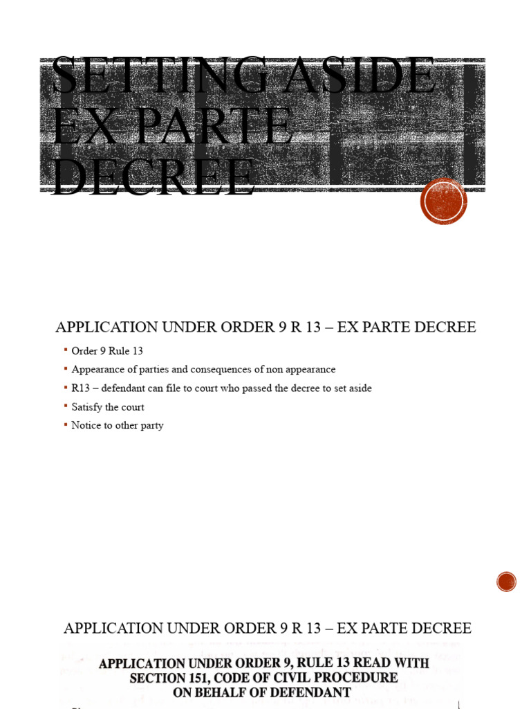Lecture 16, Setting Aside Ex Parte Decree - Part I | PDF | Finance & Money Management | Social ...