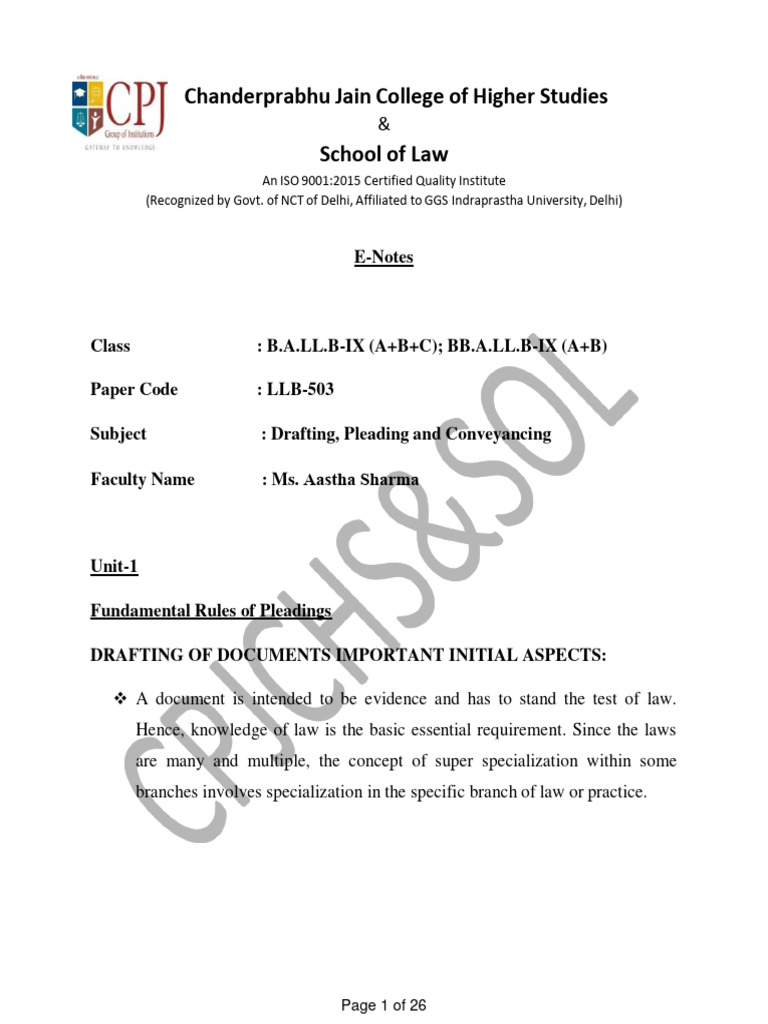 E-Notes - Drafting, Pleadings & Conveyance - Unit-1 | PDF | Affidavit ...