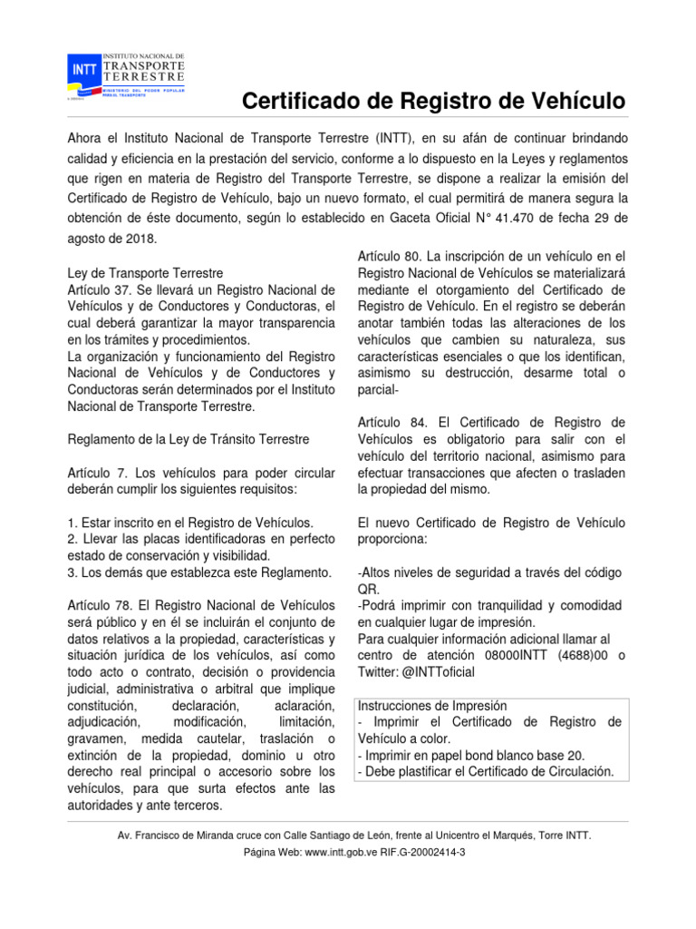 Certificado Registro INTTT Mack Nuevo | PDF | Transporte | Justicia