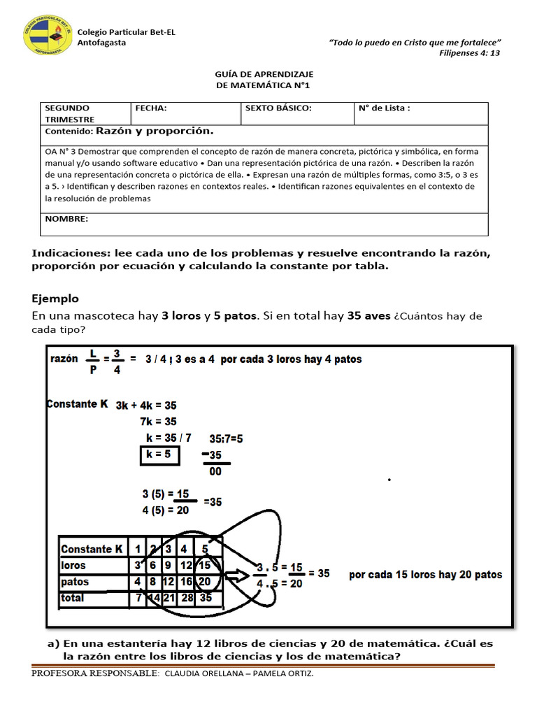 Guía de Razón y Proporción 6to Básico | PDF | Matemáticas | Ecuaciones