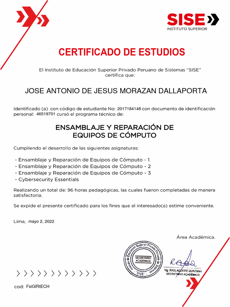 Certificado Sise Modular | PDF