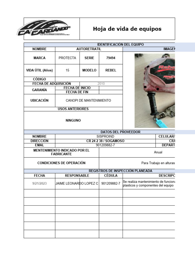 Hojas de Vida Equipos de Alturas | PDF