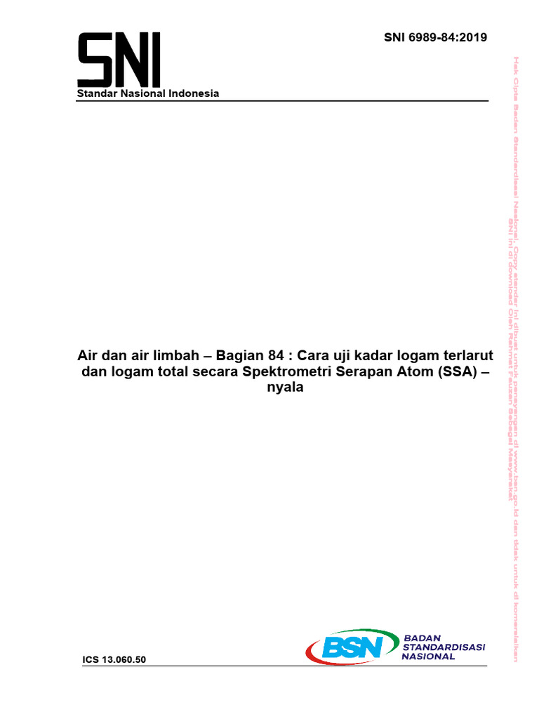 SNI 6989.84-2019 - Logam Terlarut Dan Total AAS Nyala-1 | PDF