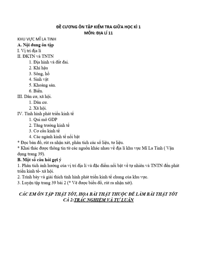 23- 24 K11 ĐỀ CƯƠNG ÔN TẬP KIỂM TRA GIỮA HỌC KÌ 1 | PDF