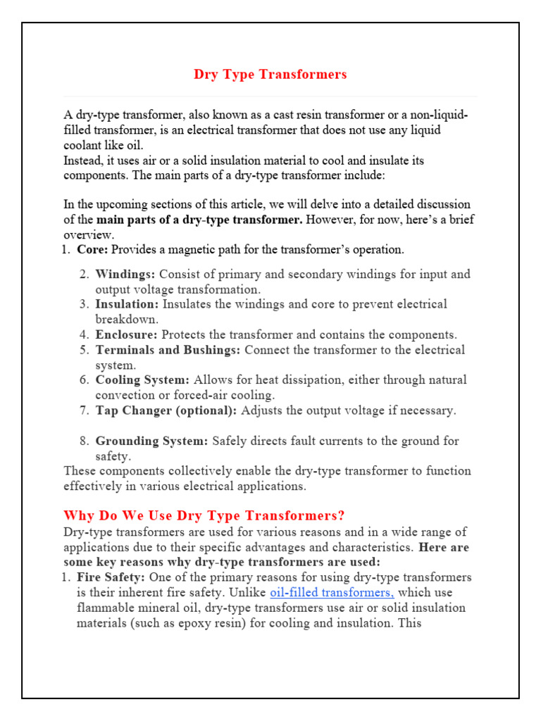 Dry Type Transformers | PDF